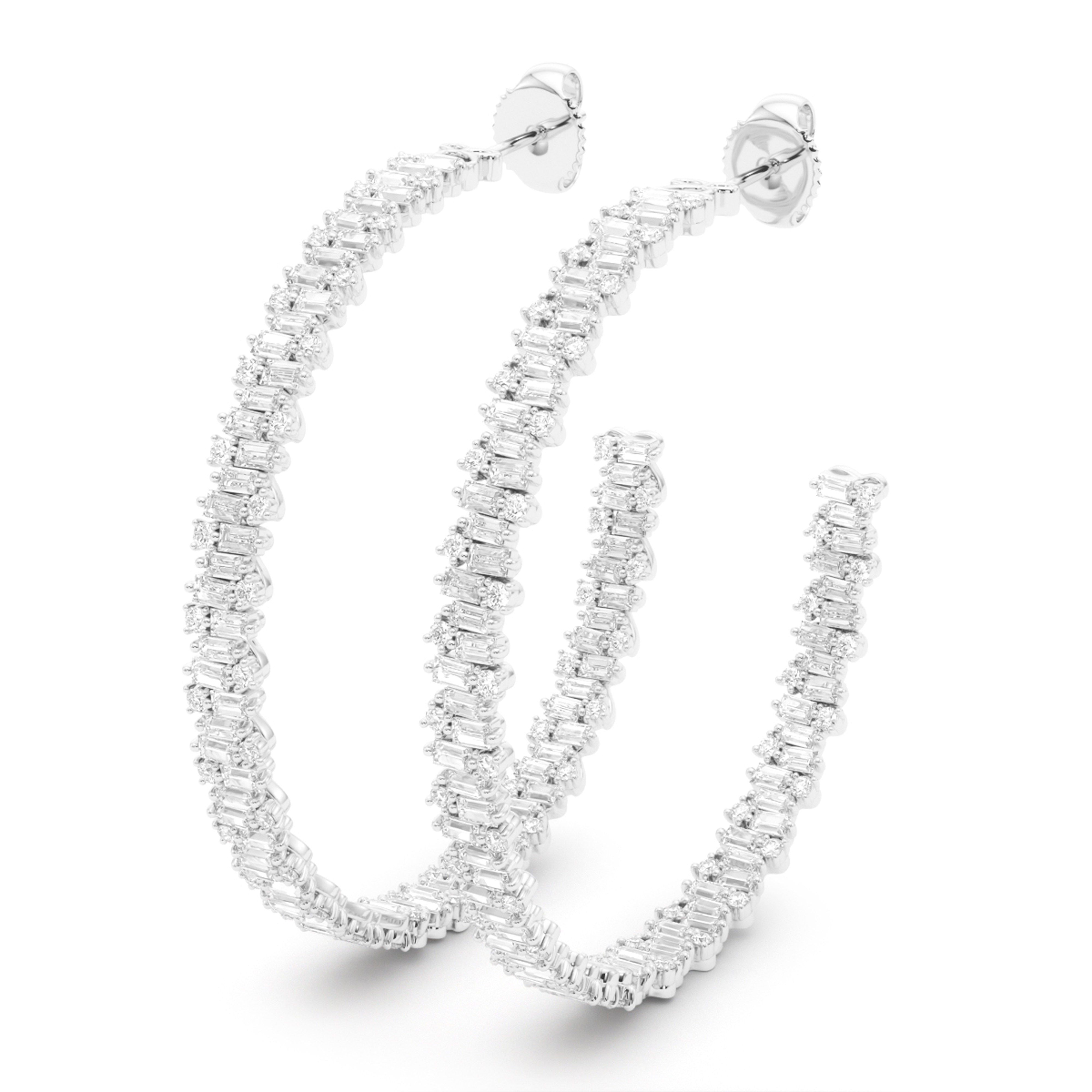 Baguette Round Brilliant Diamond Hoops | Shop Now