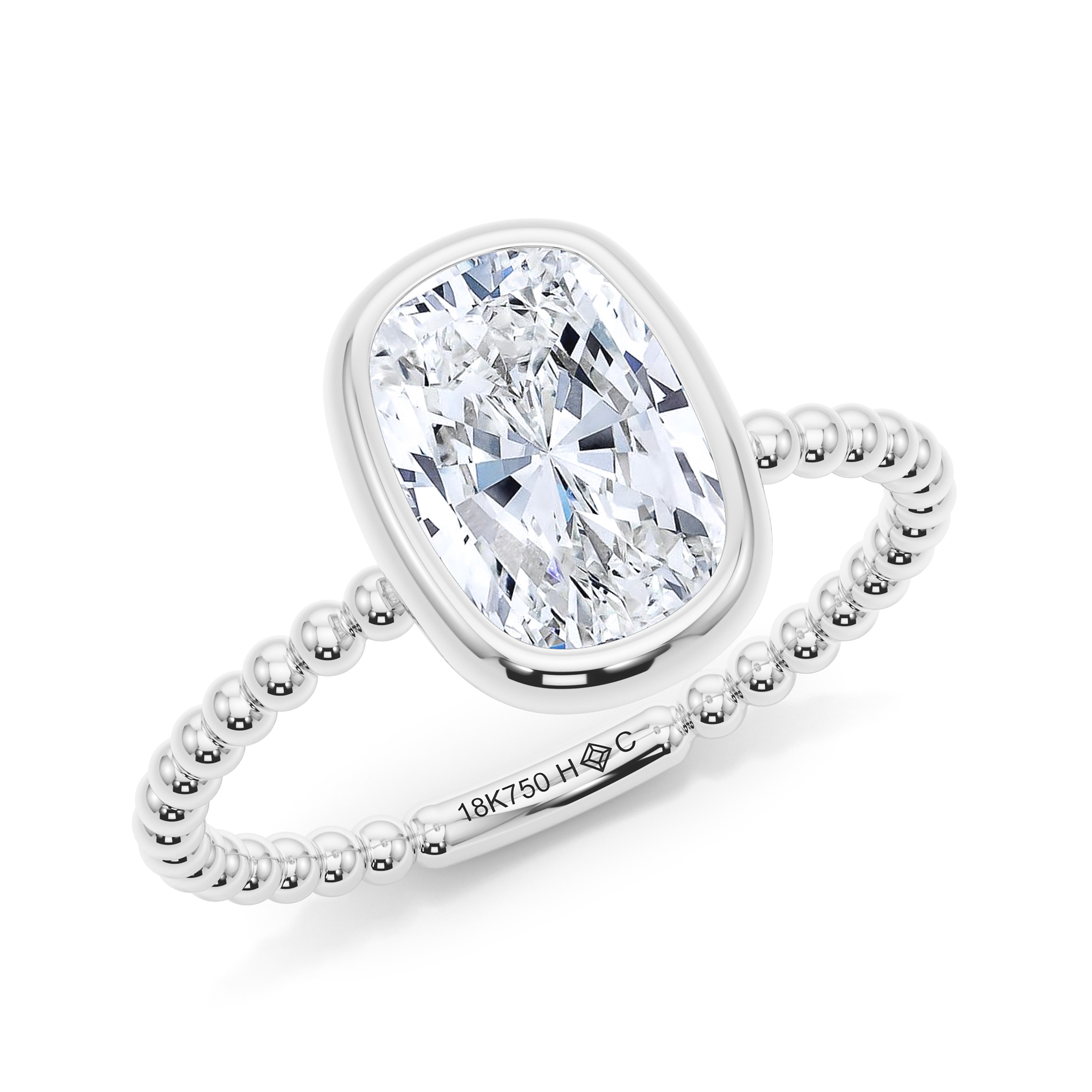 Elongated Cushion Cut Bezel Set Bead Band Engagement Ring | Shop Now